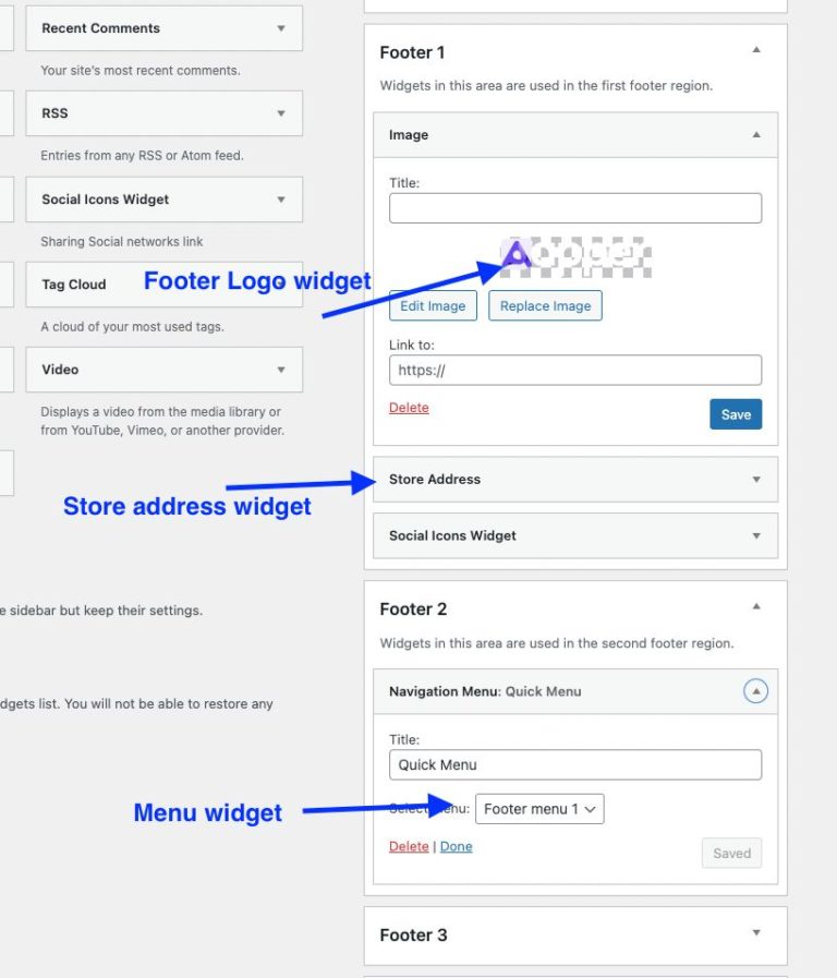 Editing the Apper Footer widgets – AcmeeDesign Support System